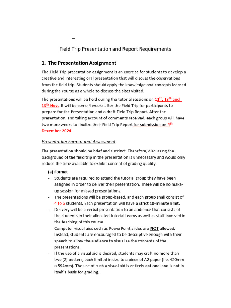 Field Trip Presentation and Report Requirements | PDF