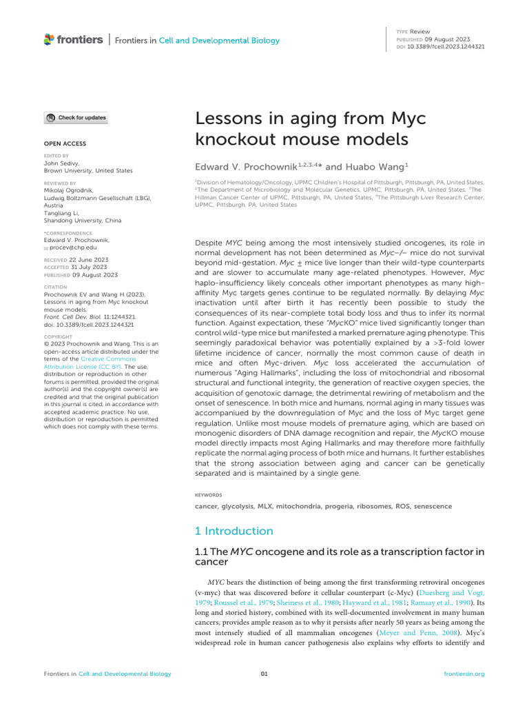 Lessons in Aging Prochownick | PDF | Myc | Senescence