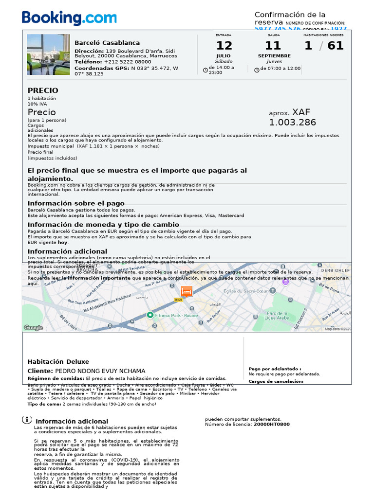Reserva en Barceló Casablanca: Detalles y Precio | PDF