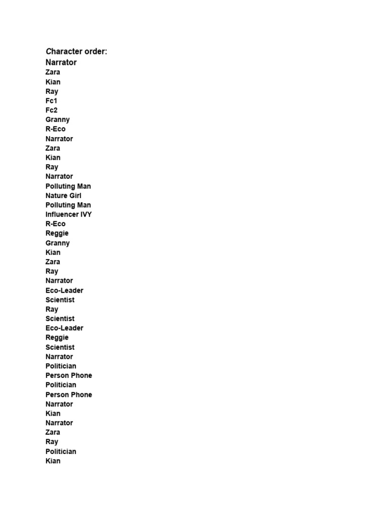 Character List for Eco-Themed Narrative | PDF