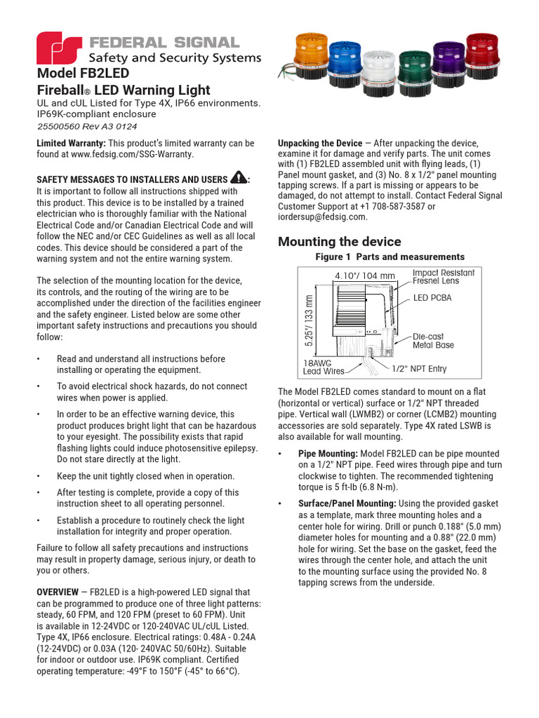 FB2LED Fireball LED Warning Light Guide | PDF | Electrical Wiring ...