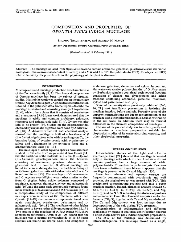 Composition and Properties of Opuntia Mucilage | PDF