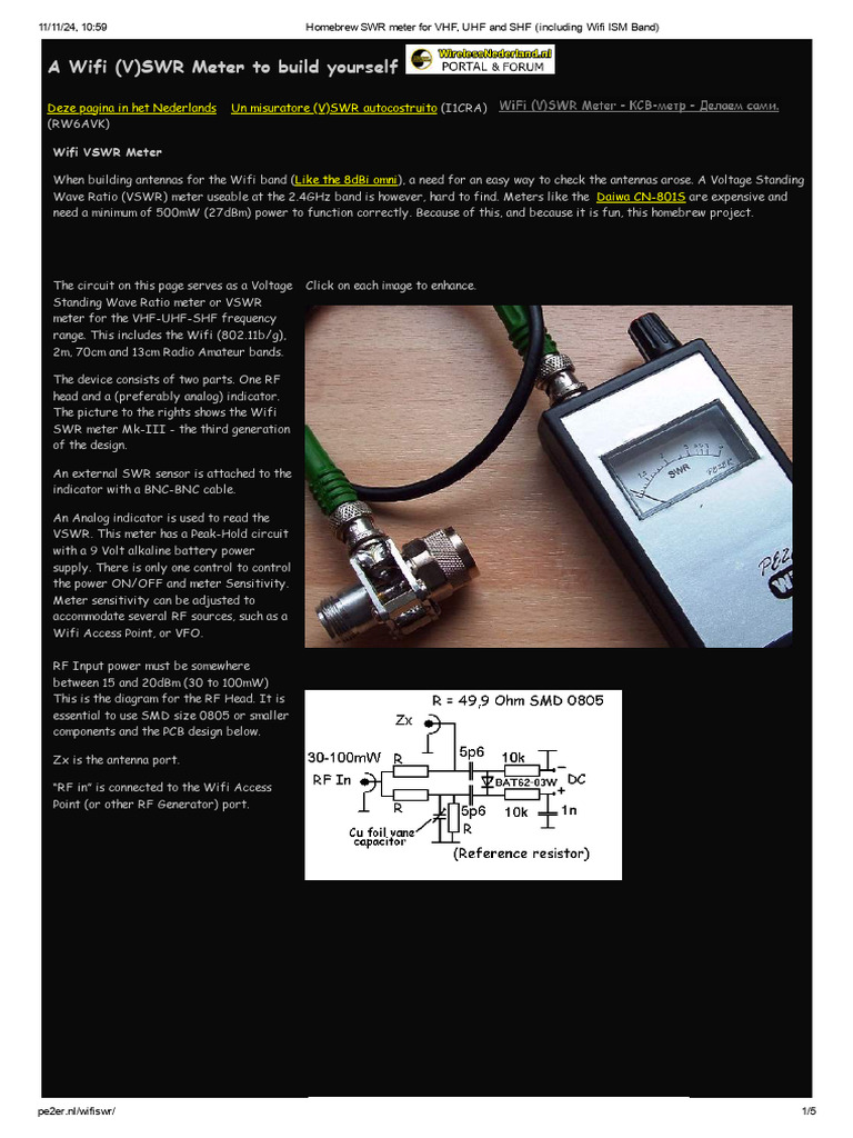 Homebrew SWR Meter for VHF, UHF and SHF (Including Wifi ISM Band) | PDF ...
