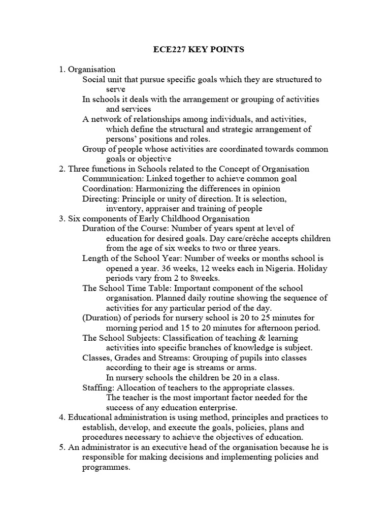 ECE227: Key Points on School Organization | PDF | Budget | Schools