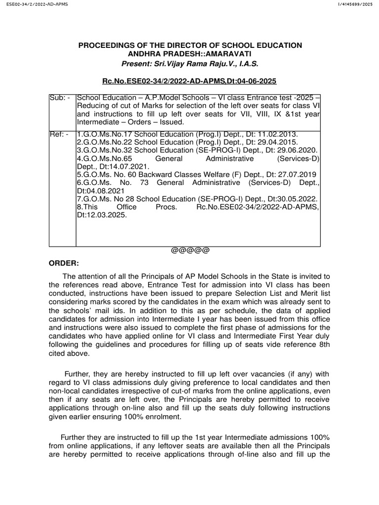 AP Model Schools Admission Guidelines 2025-26 | PDF
