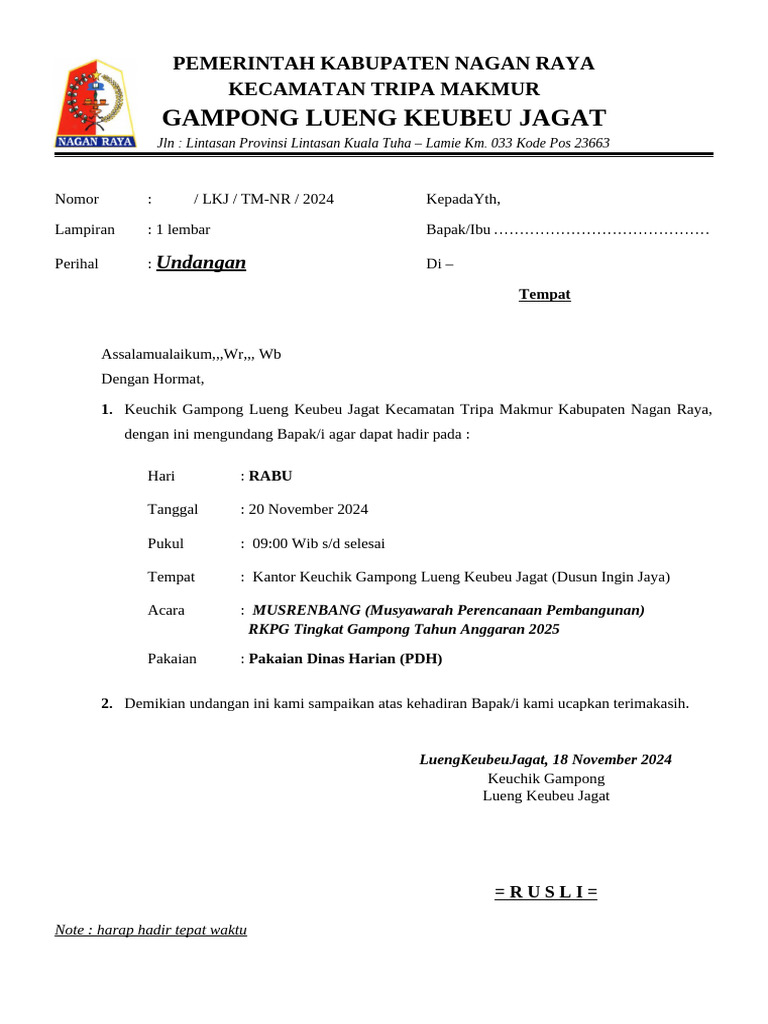 Undangan Musrenbang Gampong 2024 | PDF