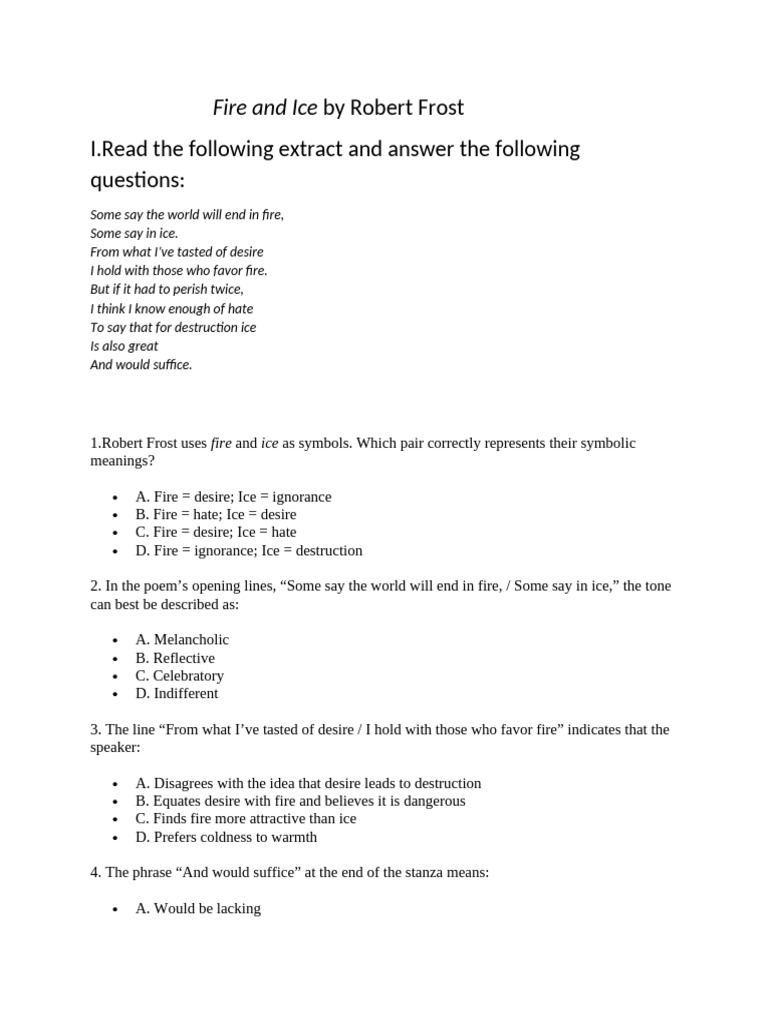Fire and Ice Poem | PDF