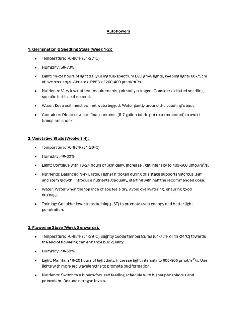 Autoflower Growth Guide: Stages & Care | PDF | Plant Nutrition | Soil