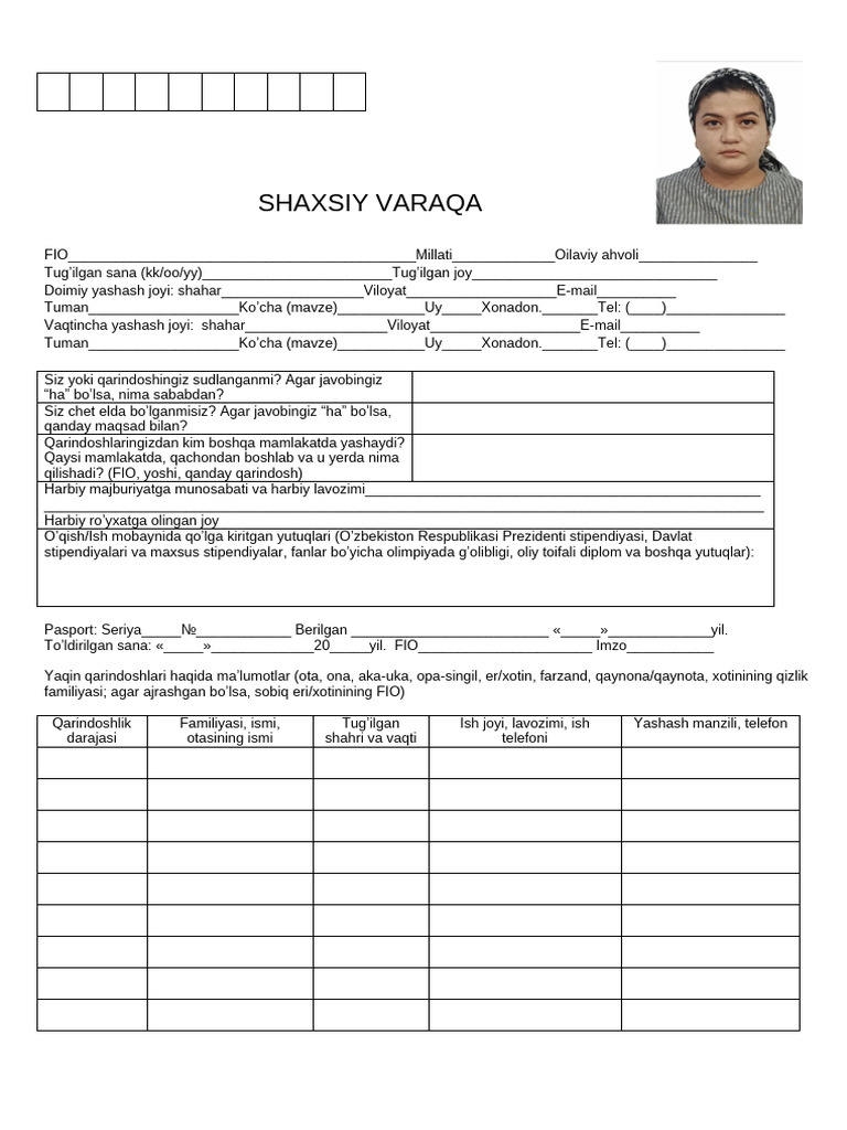 Shaxsiy Varaqa | PDF