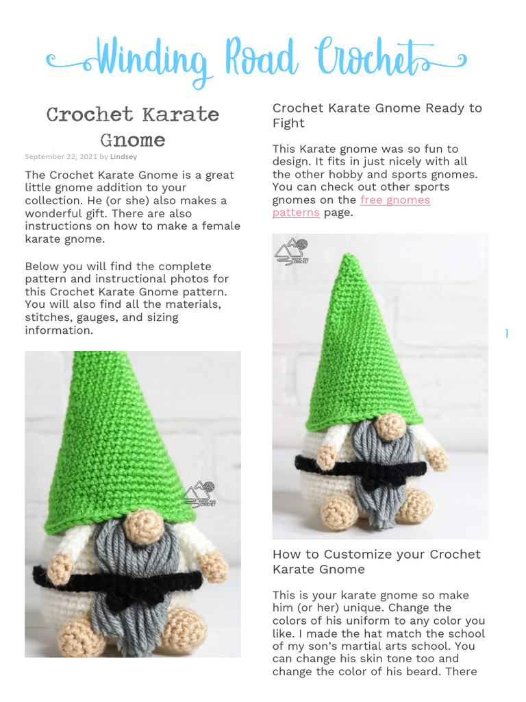 Winding Road Crochet - Crochet Karate Gnome | PDF | Crochet | Yarn