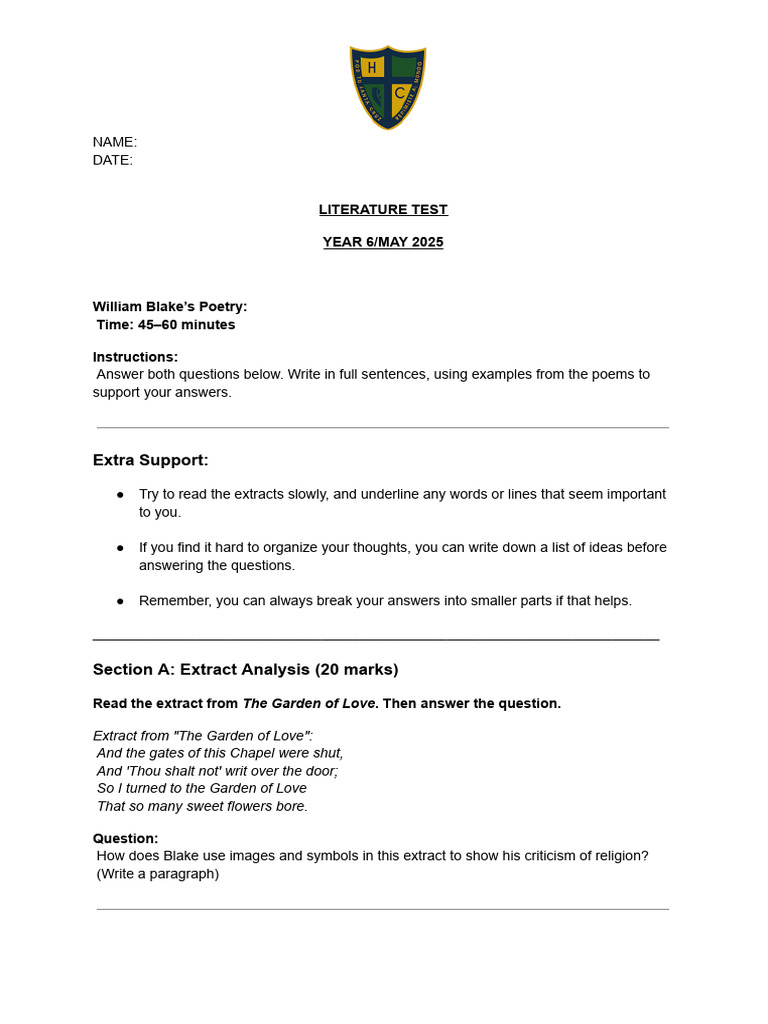 William Blake Poetry Analysis Guide | PDF | Poetry
