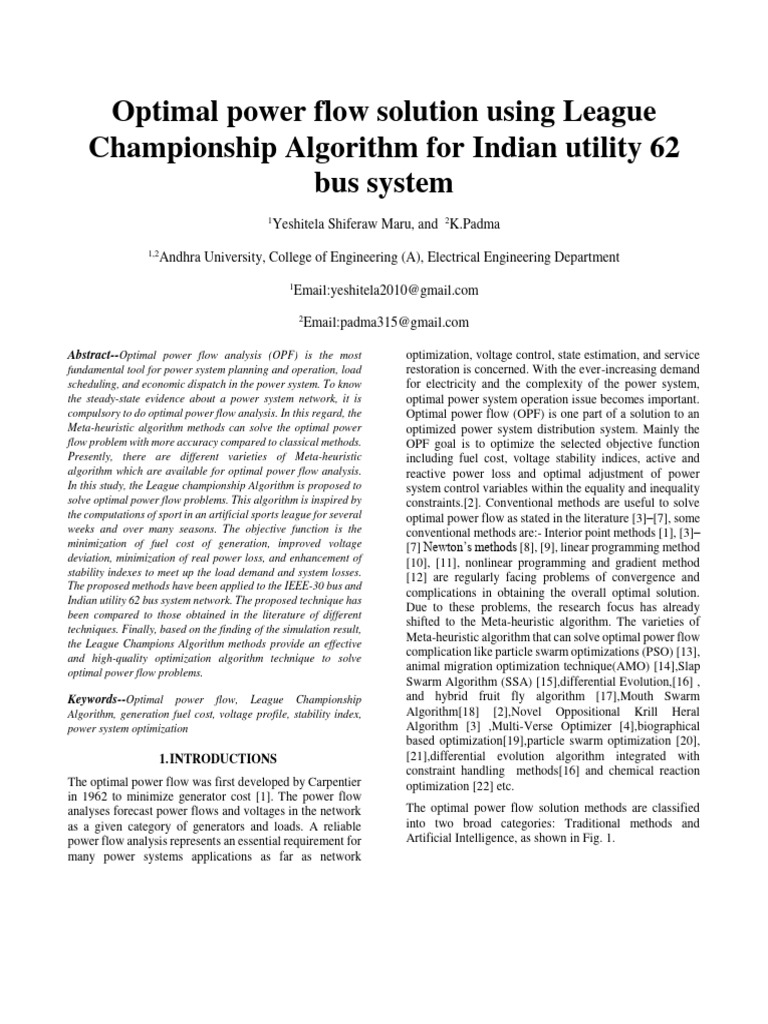 Optimal Power Flow Solution Using League | PDF | Mathematical Optimization | Swot Analysis