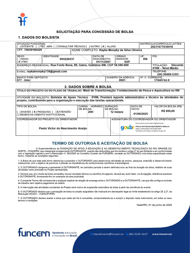 Formulario de Bolsa - Rayka Assinado | PDF