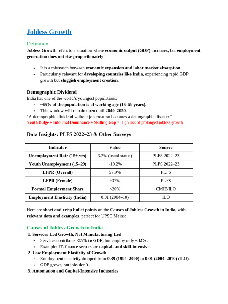 Understanding Jobless Growth in India | PDF | Unemployment | Economic ...