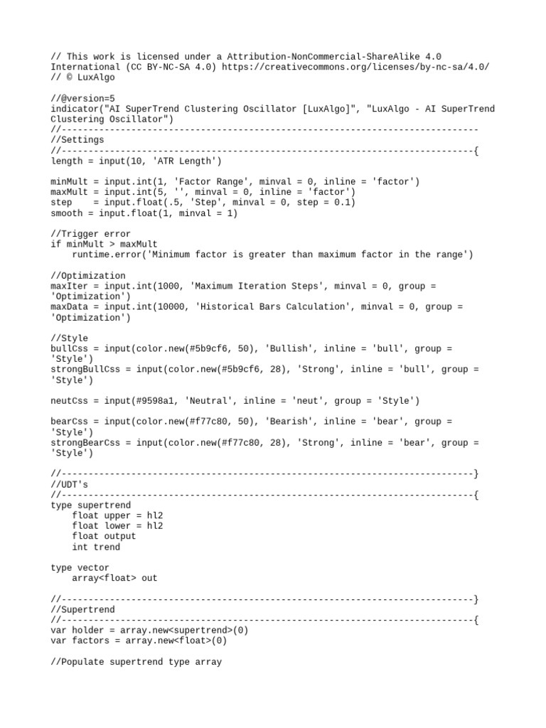 AI SuperTrend Clustering Oscillator (LuxAlgo) | PDF | Theoretical Computer Science | Computer ...