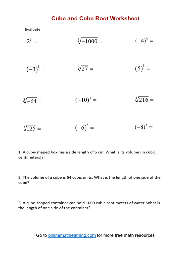 Cubes Cube Roots Worksheet2 | PDF