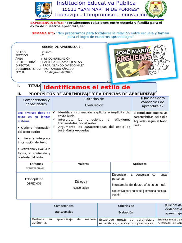06 de JUNIO - REF COMU - Identificamos El Estilo de Arguedas | PDF | Aprendizaje | Maestros