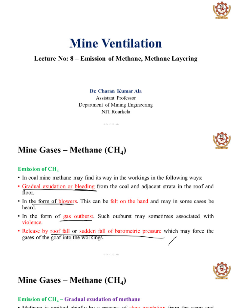 Lecture 8 - Mine Gases - Emission of Methane, Methane Layering | PDF