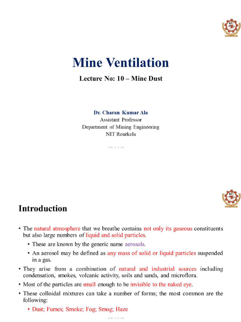 Lecture 10 - Mine Gases - Mine Dust | PDF