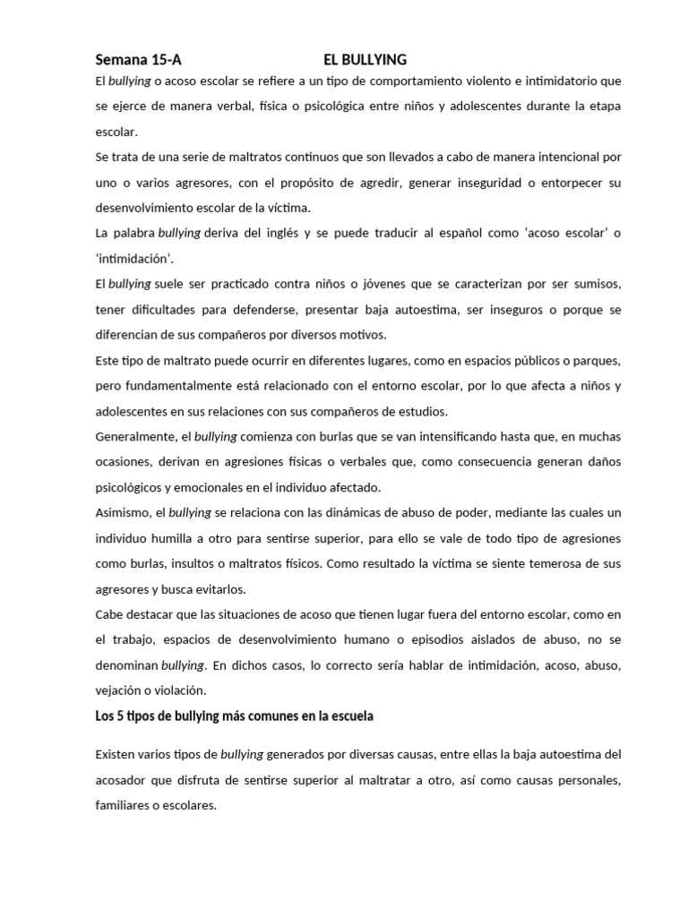 Tipos y Consecuencias del Bullying Escolar | PDF | Acoso cibernético ...