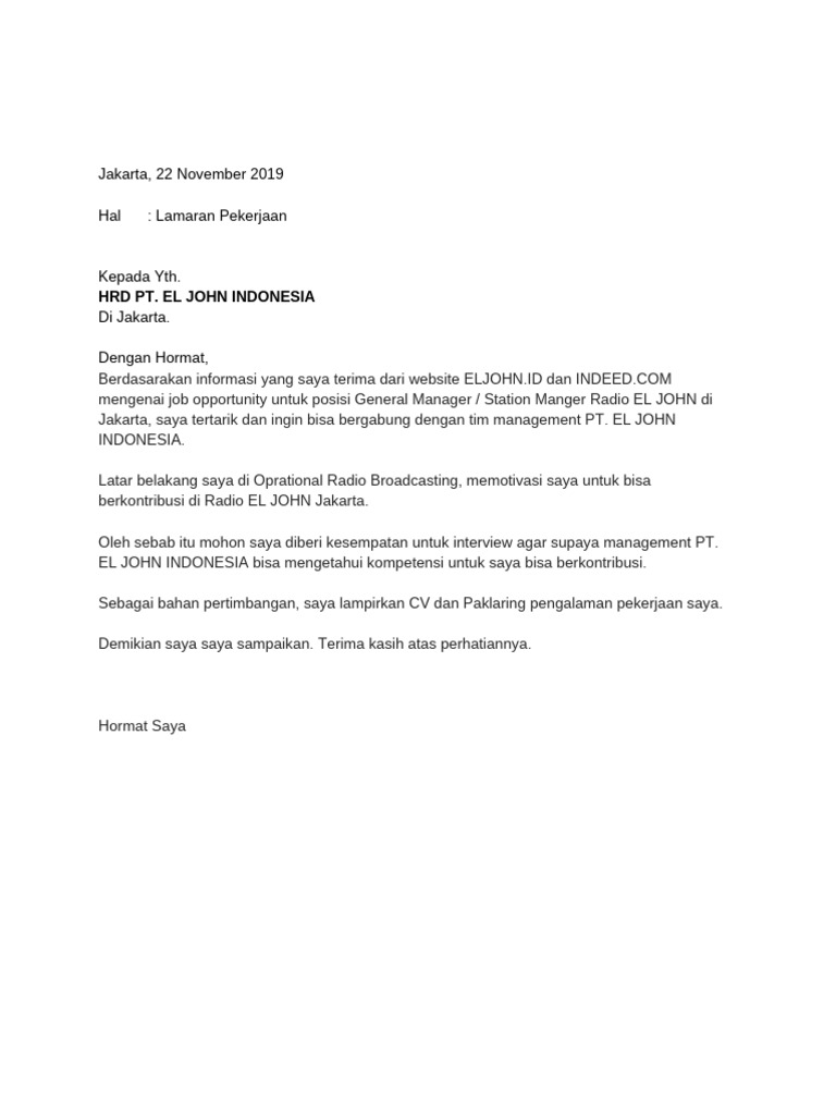 Application Letter Sample | PDF