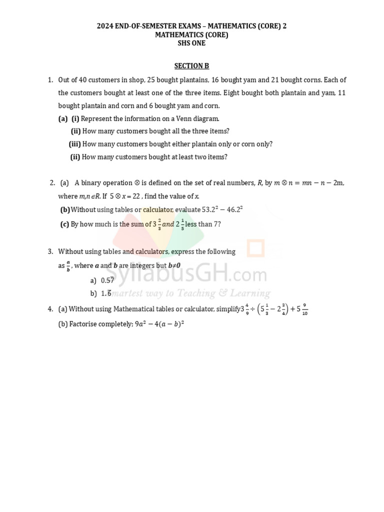 2024 End of Semester Core Maths 2 | PDF