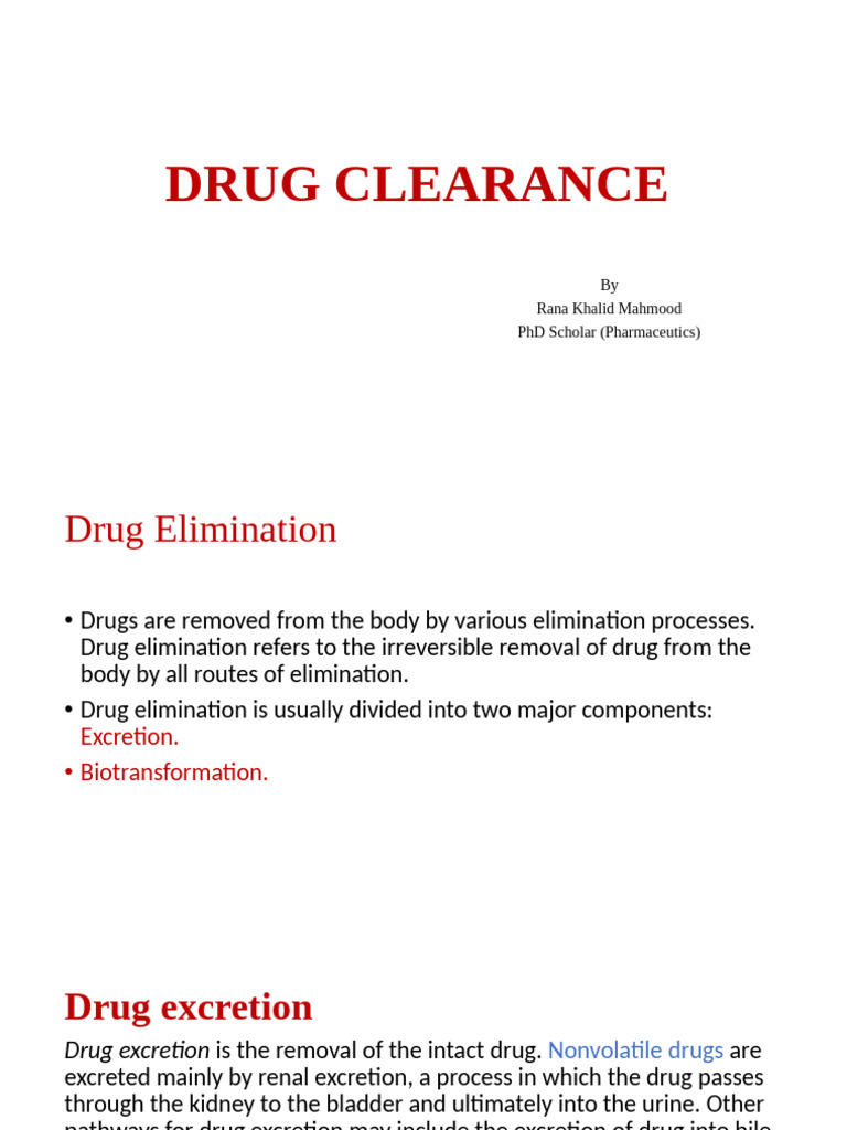 Drug Elimination and Clearance | PDF | Pharmacokinetics | Pharmacology