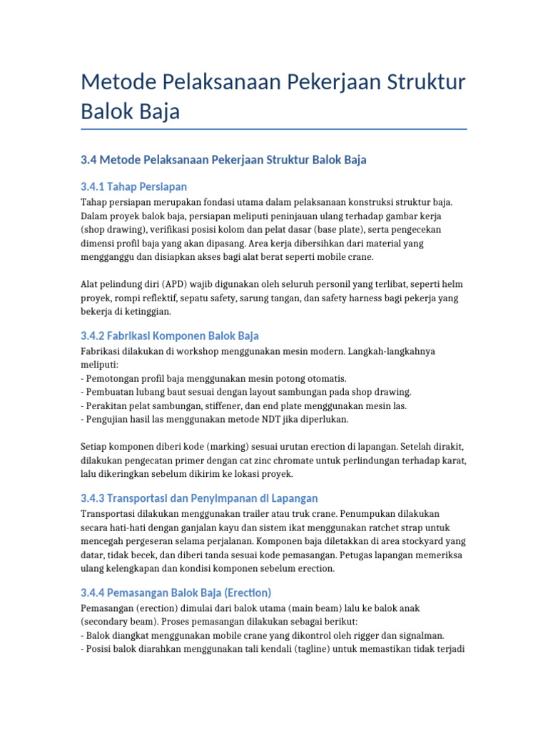 Metode Pelaksanaan Balok Baja Lengkap | PDF