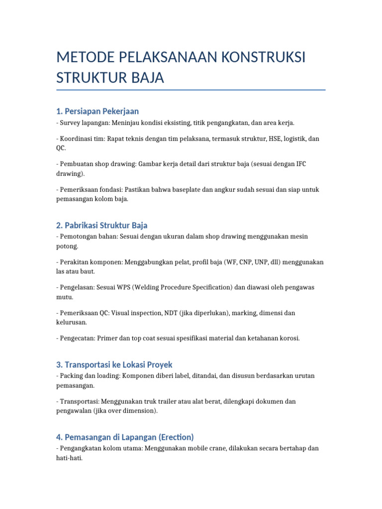 Metode Pelaksanaan Konstruksi Struuktur Baja | PDF