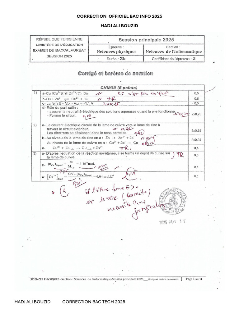 Correction Officiel Bac Info 2025 | PDF