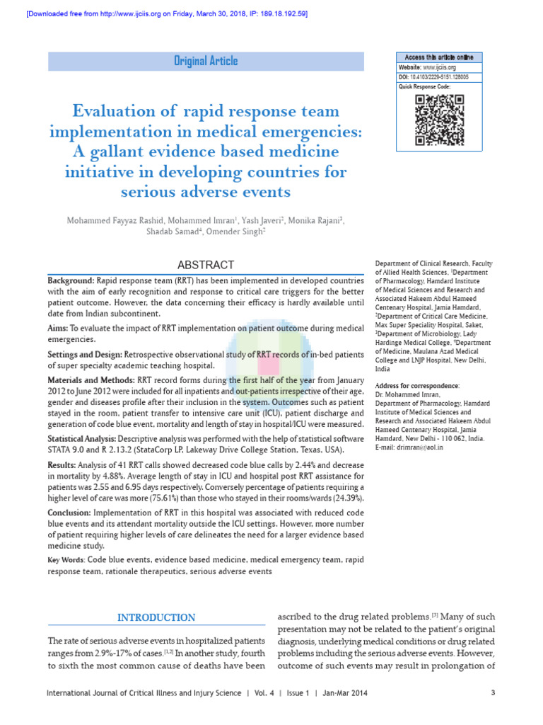 Impact of Rapid Response Teams on Emergencies | PDF | Intensive Care ...
