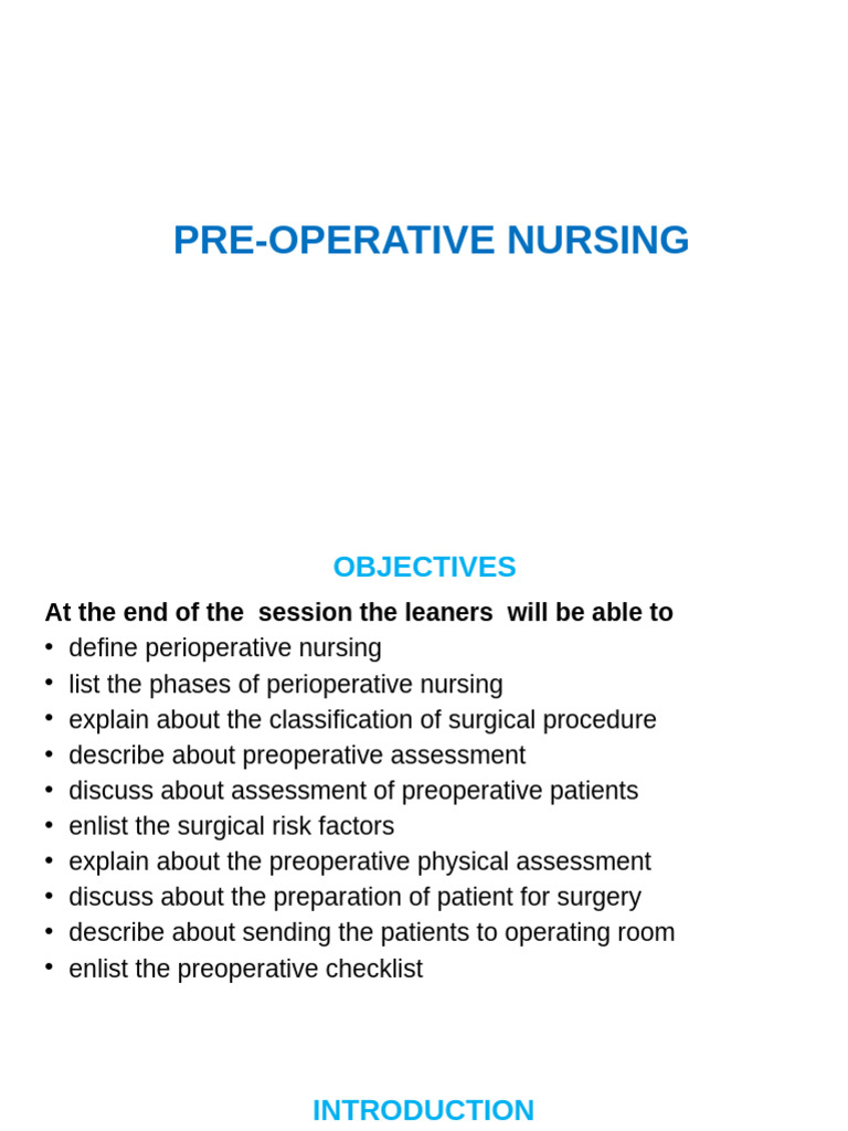 Preoperative Nursing | PDF | Perioperative | Surgery