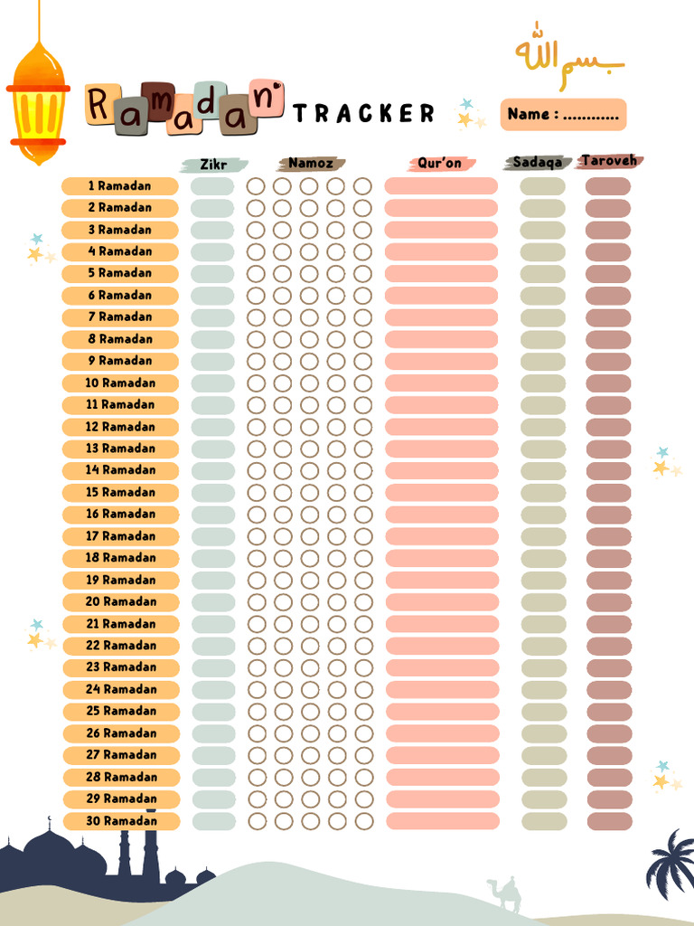 Colorful Illustrative Cute Ramadan Tracker A4 Document 20250529 | PDF
