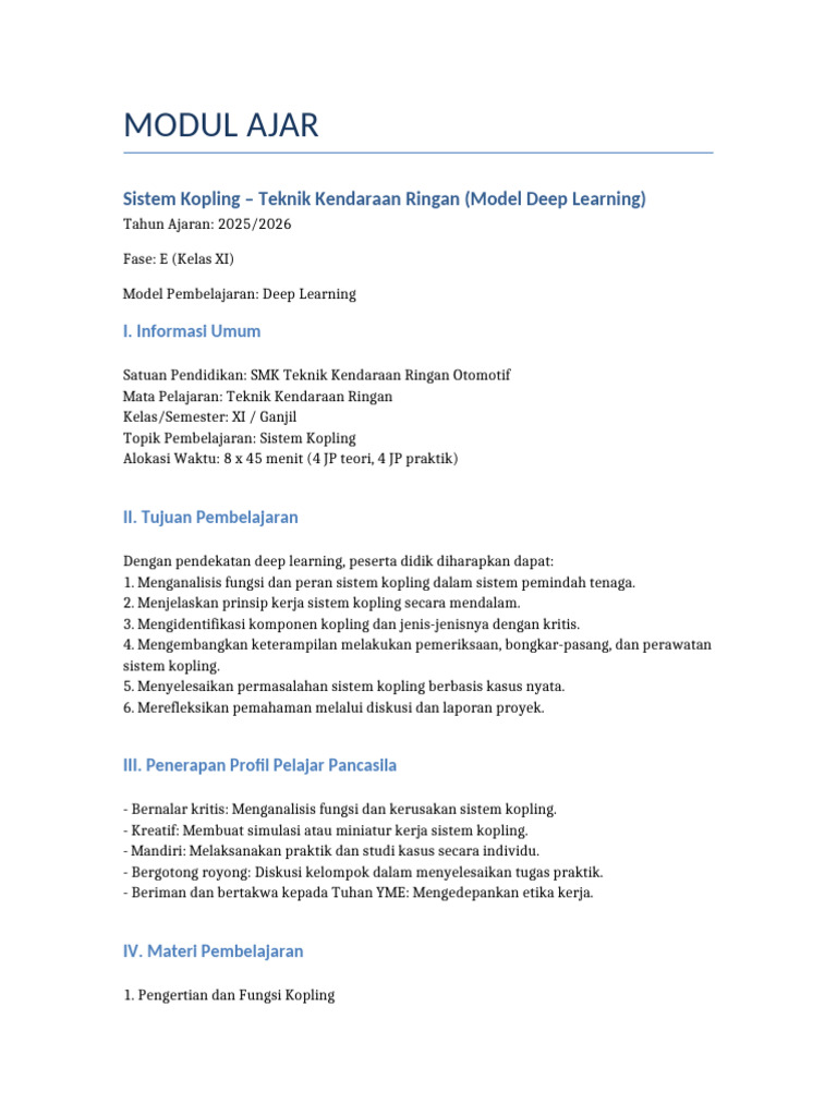 Modul Deep Learning Sistem Kopling SMK | PDF