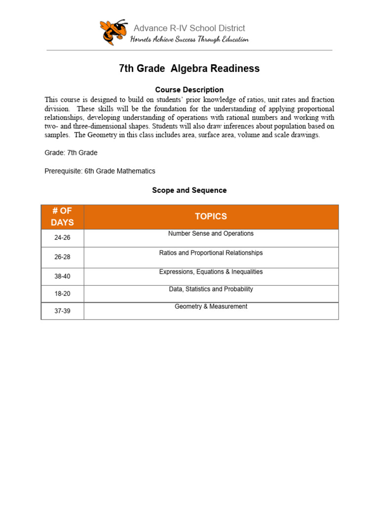 7th Grade Math Advance Scope and Sequence | PDF
