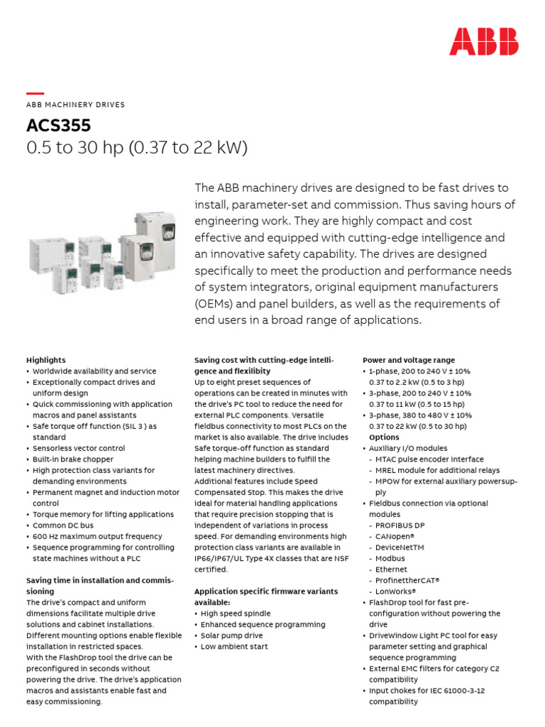 ACS355 Flyer 3AUA0000159922 US RevD | PDF | Programmable Logic Controller | Electrical Engineering
