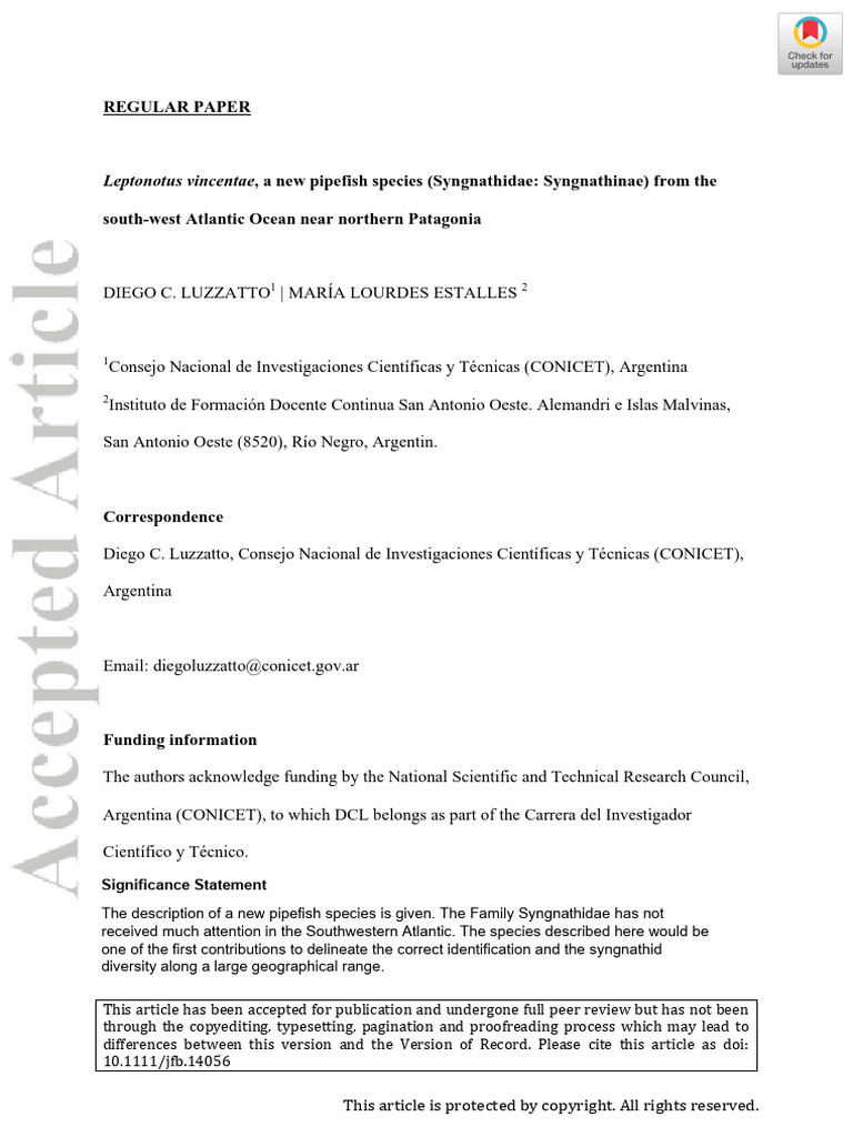 2019 - Leptonotus Vincentae, A New Pipefish Species | PDF