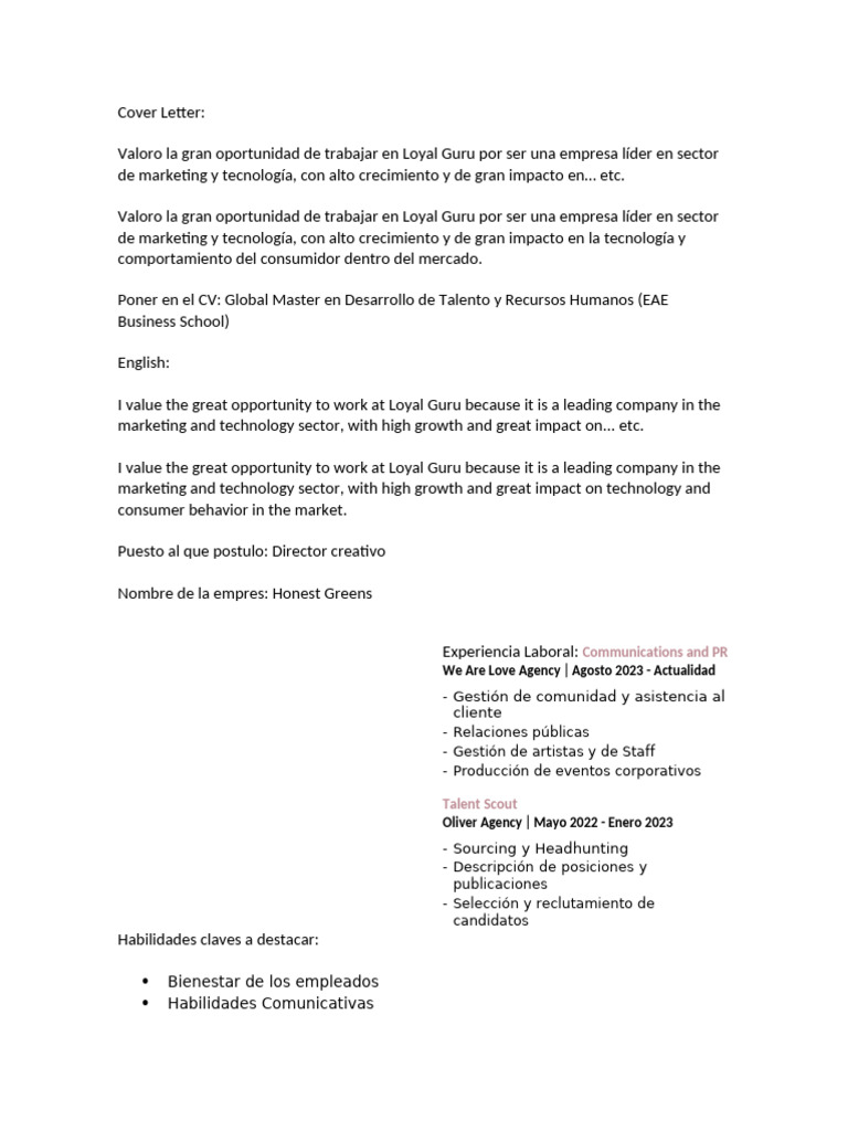 Ejemplo de Cover Letter Creativa | PDF | Marketing | Negocios económicos