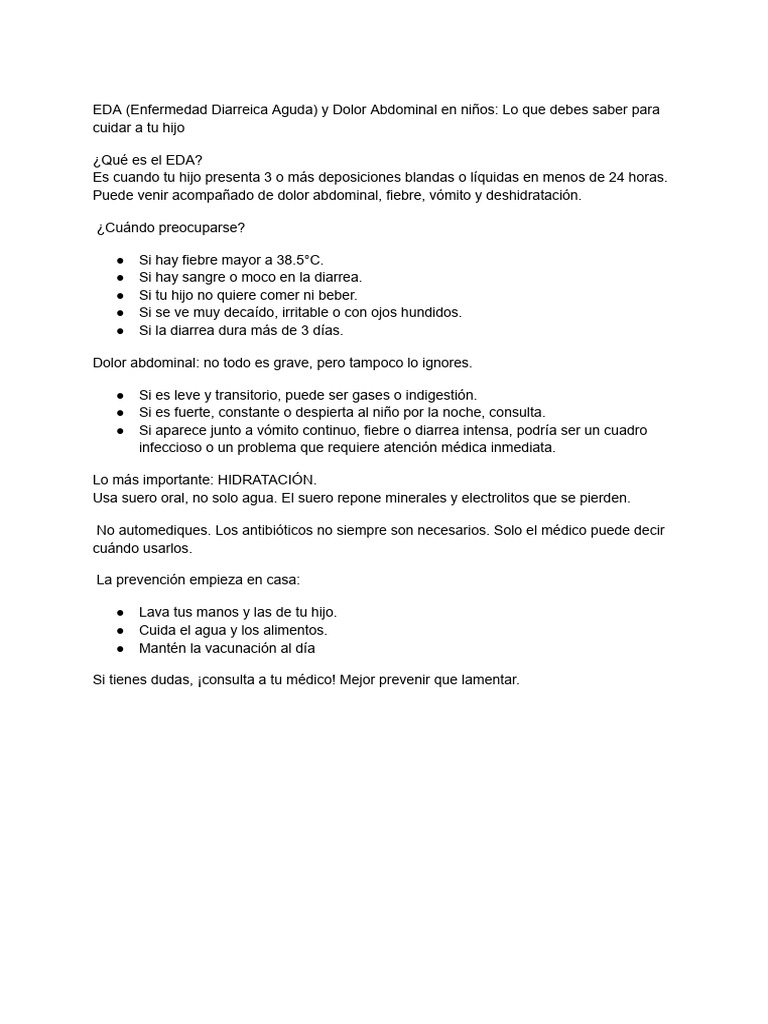 EDA (Enfermedad Diarreica Aguda) y Dolor Abdominal en Niños | PDF