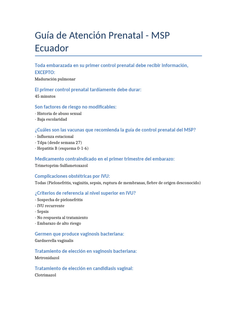 Guia Atencion Prenatal MSP | PDF