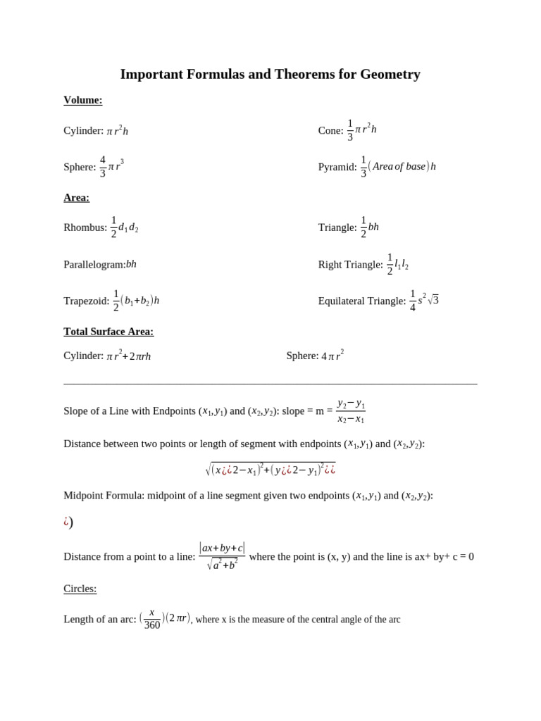 Geometry Formulas and Theorems Guide | PDF | Triangle | Geometric Shapes