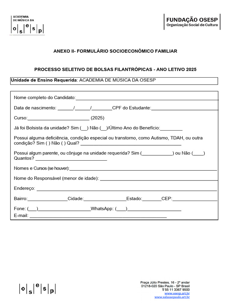 Formulário de Bolsa Filantrópica 2025 | PDF | Família