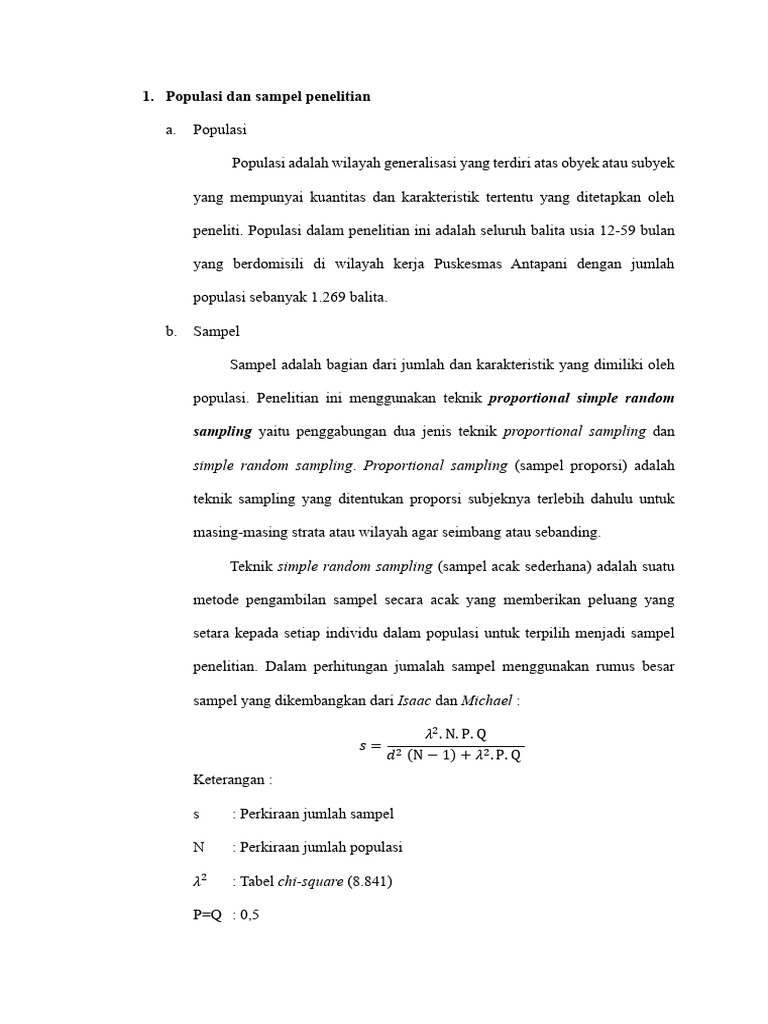 Rumus Populasi Dan Sampel Penelitian | PDF