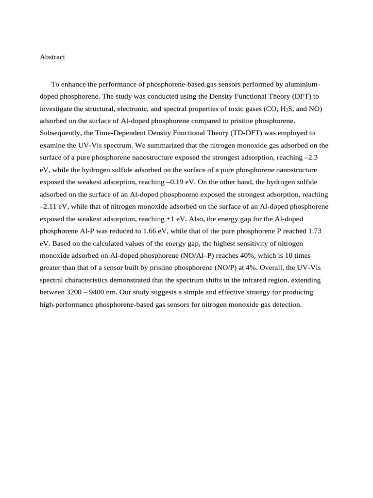 Phosphorene Gas Sensors: Al-Doping Impact | PDF