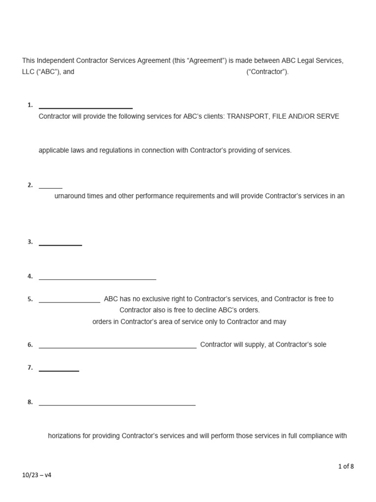 ABC Independent Contractor Agreement | PDF | Employment | Indemnity