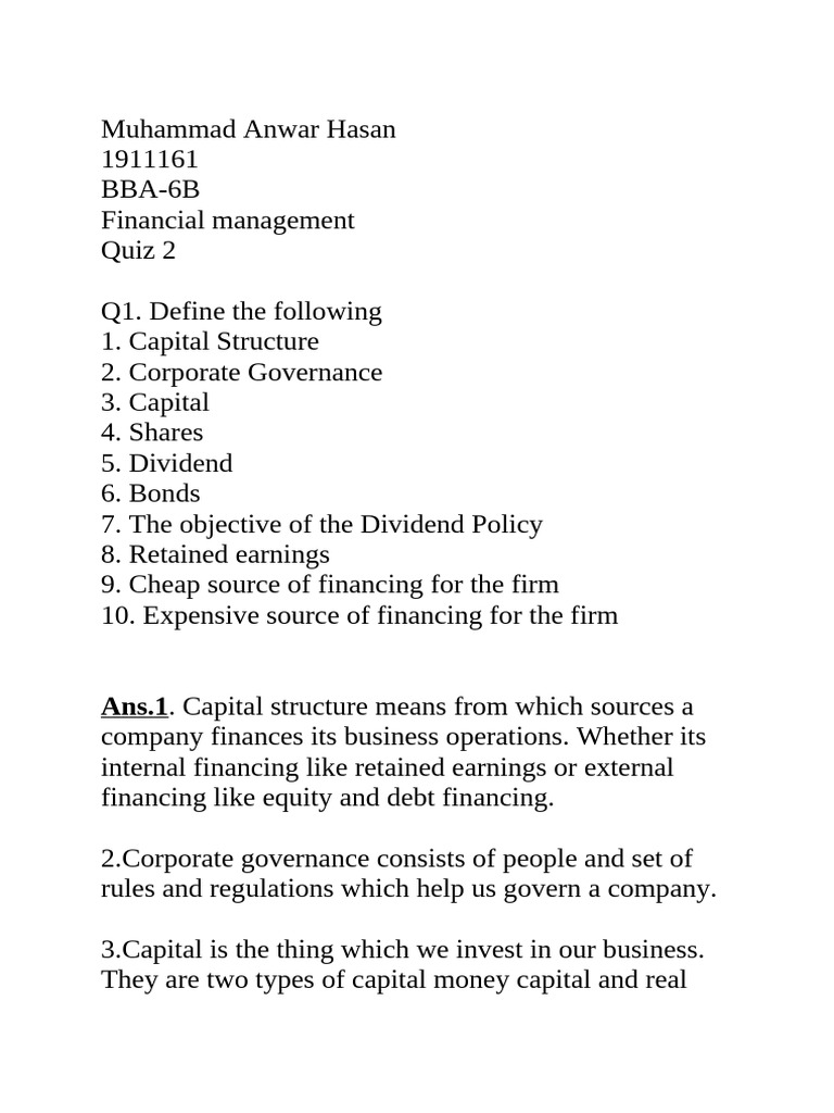 Quiz 2 Muhamnad Anwar Hasan | PDF | Stocks | Dividend