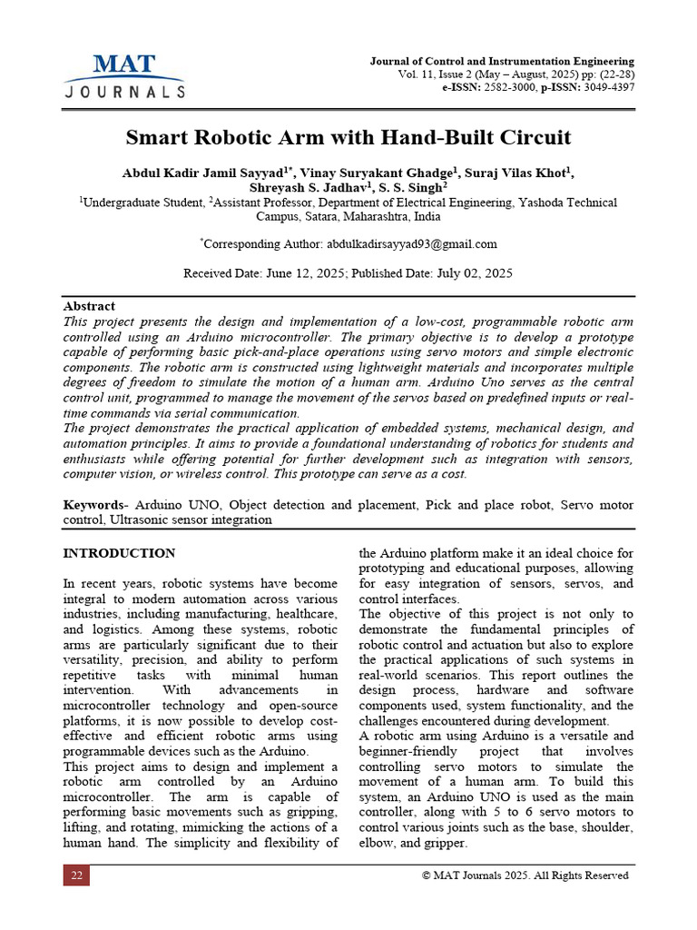 Smart Arduino Robotic Arm Design | PDF | Robotics | Arduino