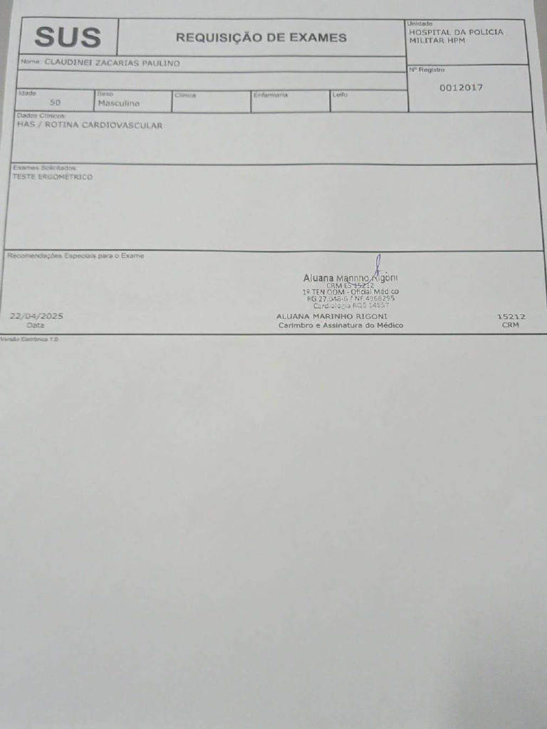 Pedido Teste Ergometrico | PDF