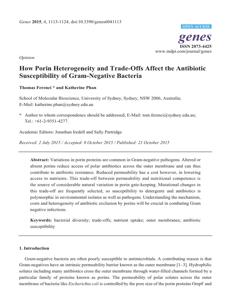 How Porin Heterogeneity and Trade-Offs Affect the Antibiotic ...