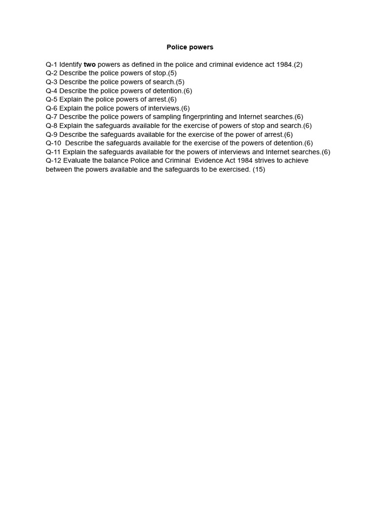 Overview of Police Powers and Safeguards | PDF